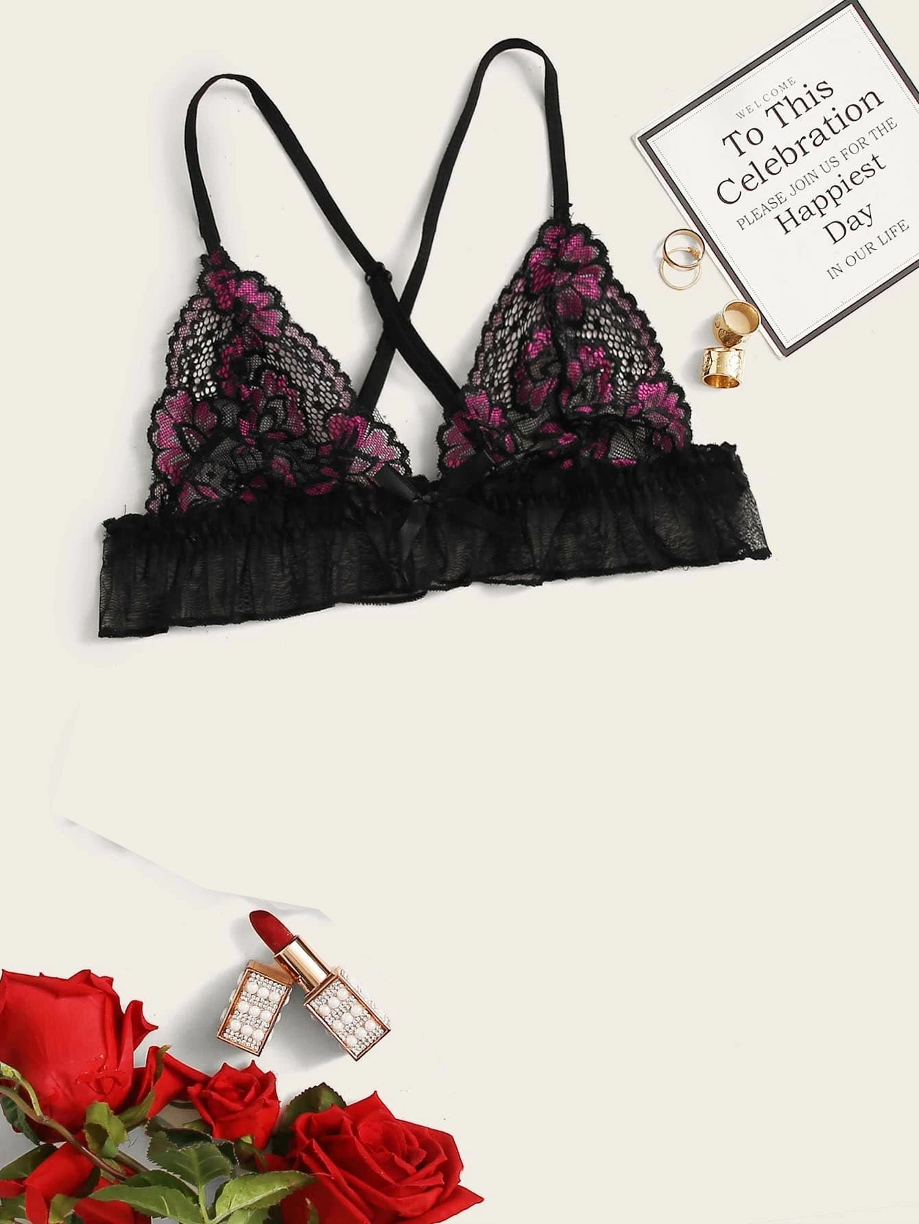 Frill Trim Floral Lace Lingerie Set Ed Tfi Lingerie