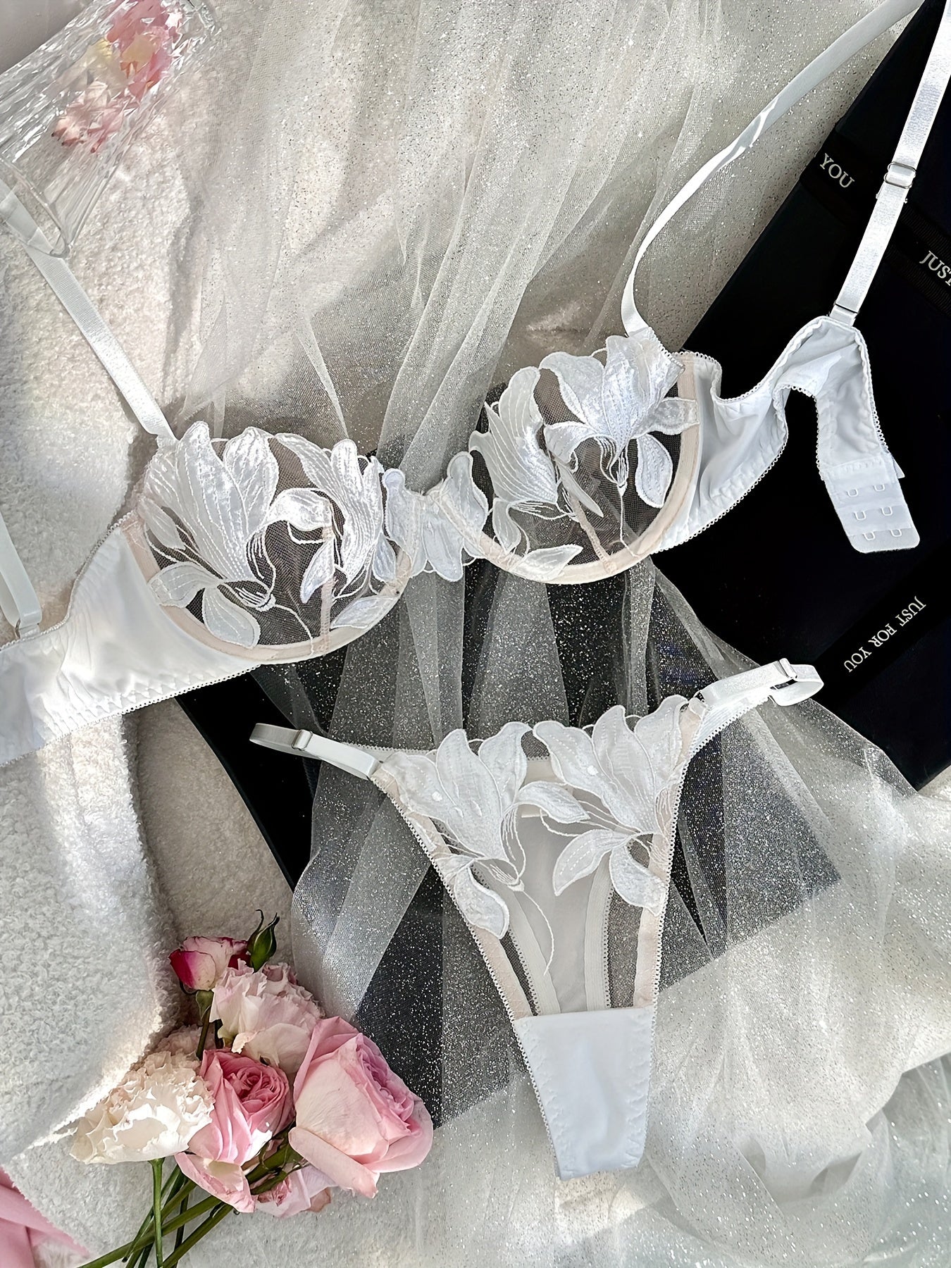 Solid Floral Embroidery Lingerie Set – tfiofficial